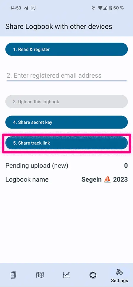 Share track and last ship position with the logbook app